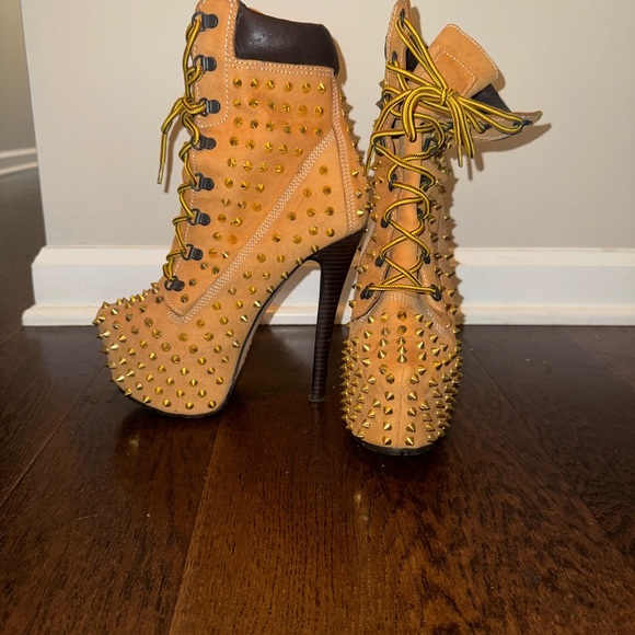 ZIGI girl | Shoes | Zigi Girl Spiked Tan Heeled Boots | Poshmark